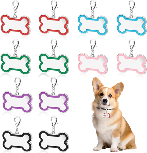 12 Pack Blank Dog Tags Engraved, Zinc Alloy Bone Shape Dog Name Tag for ...
