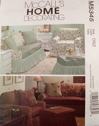 McCALLs M5345 Slipcovers Sofa Couch Chair Ottoman Ruffle Pleat UNCUT Sew Pattern | eBay