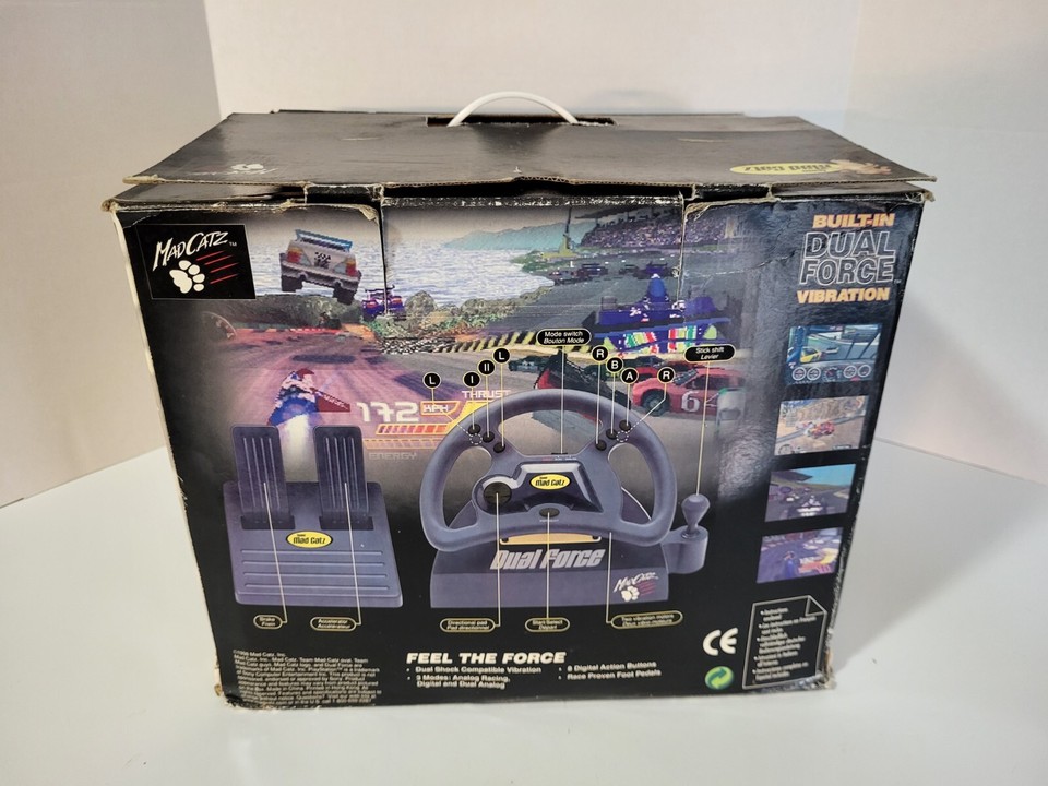 1998 MAD CATZ DUAL FORCE RACING WHEEL AND PEDDLES FOR PLAYSTATION PS1 ...