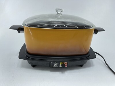 Vintage West Bend 6 Qt Slow Cooker Rectangle Crock Pot Orange Brown ...