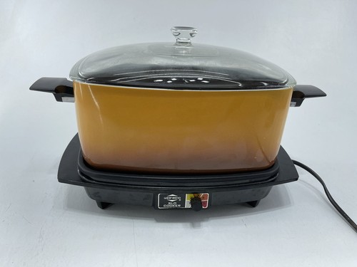 Vintage West Bend 6 Qt Slow Cooker Rectangle Crock Pot Orange Brown ...