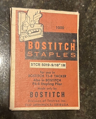 Vintage Bostitch STCR 5019- 9/16” Staples Full 1000 Ct Box New Old ...