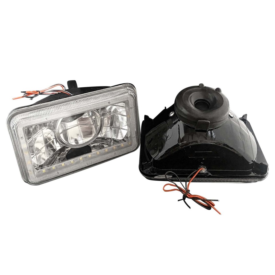 2PCS 4x6 Inch Square LED Projector Headlights White SMD Halo, Black ...