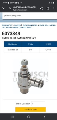 GMCU 06-04, 1/4" Male NPT x 3/8" Push-In Meter-Out Valve 10 /ct | eBay