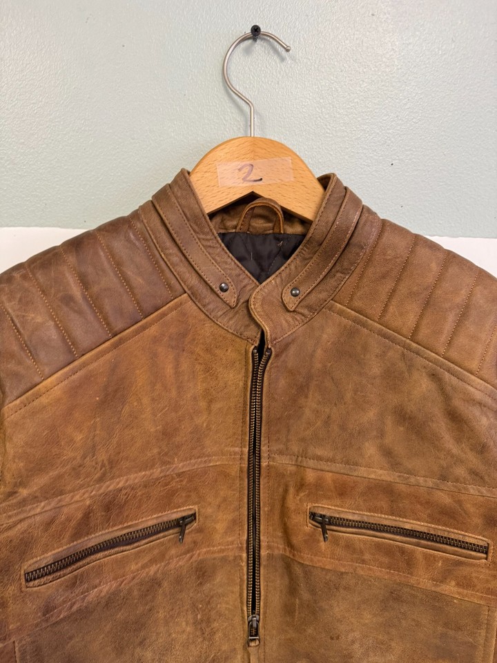 Buffalo Jackson Cafe Racer Leather JACKET L PROTO Brown 100% Sheepskin ...