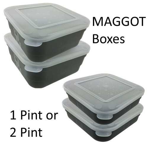 Maggot Box Bait Tub Boxes Square Black 1 and 2 PINT Coarse Match ...
