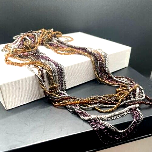 Set of 2 Multi Strand Chain Necklaces in Gold Tone and Silver Tone ...