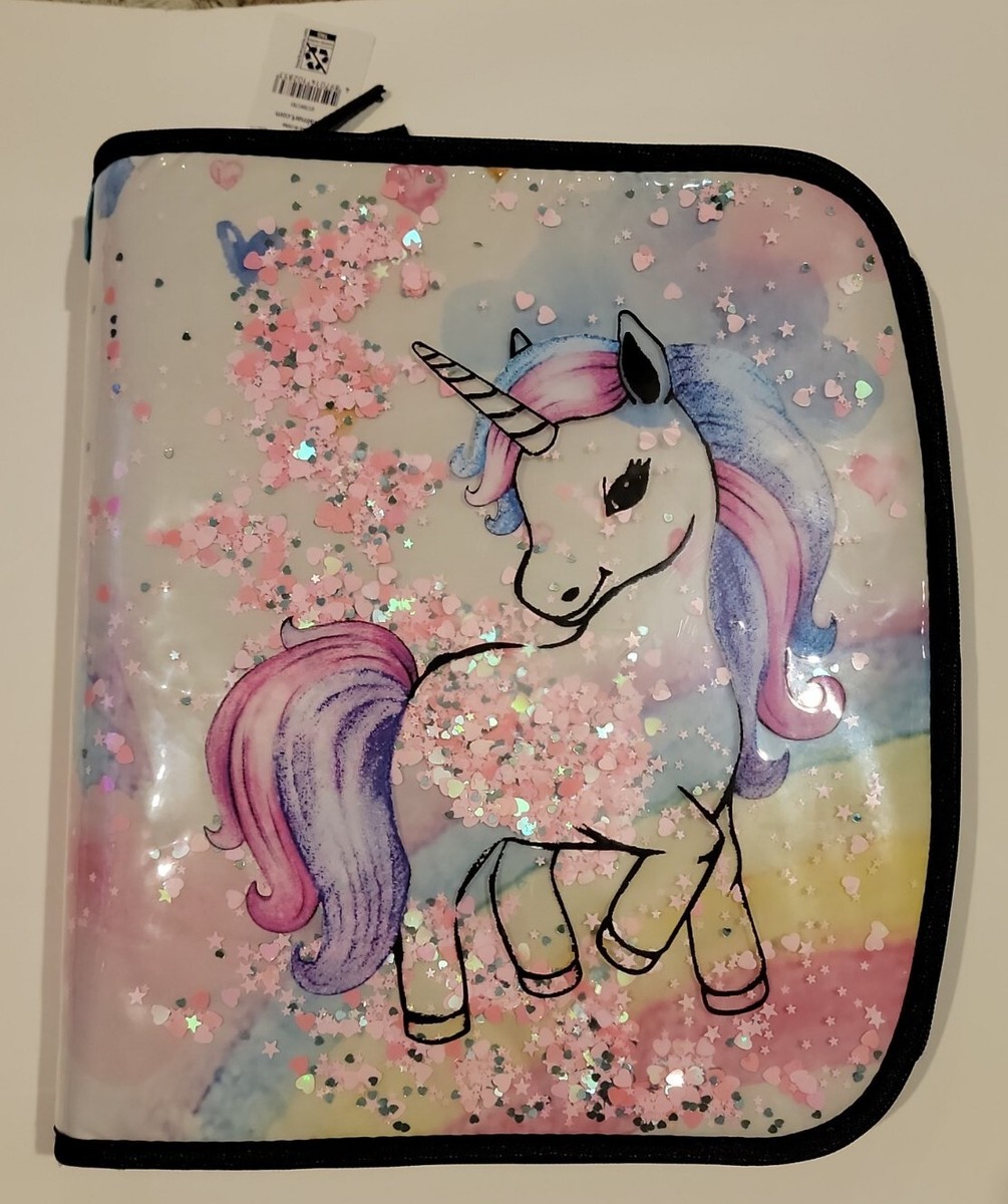 Unicorn Zipper Binder Rainbow 1.5 Inch - 3 Ring Organizer With Shoulder ...