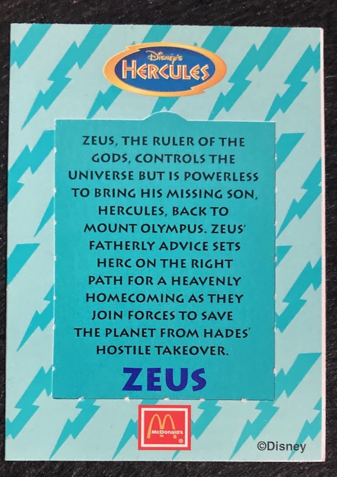 HERCULES DISNEY MOVIE ZEUS PROMO CARD USA MALL TOUR MCDONALD'S NO ...