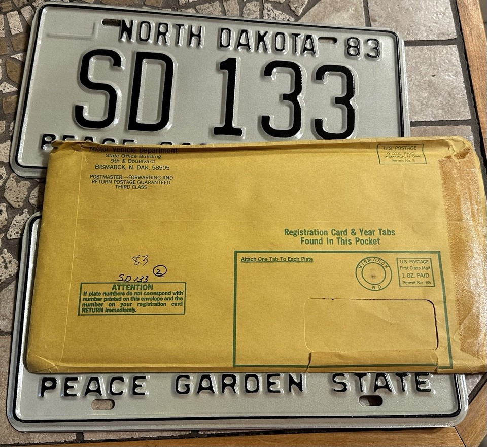 NOS PAIR Vintage ND NORTH DAKOTA 1983 STATE LICENSE PLATE Peace Garden ...