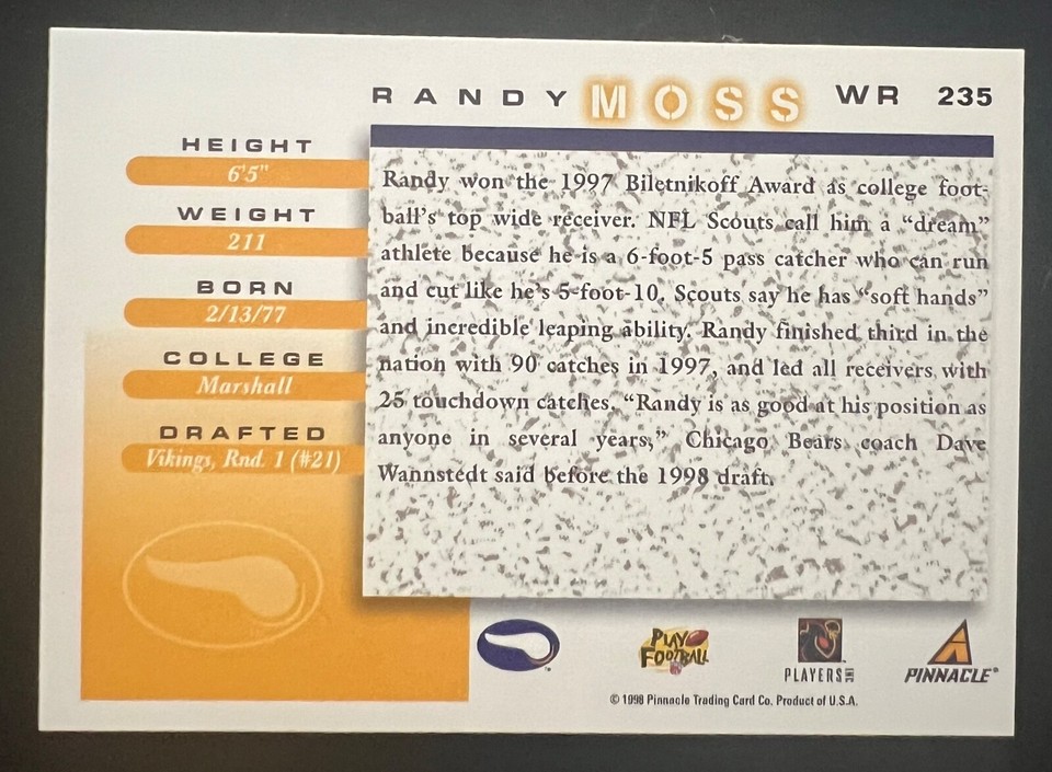 1998 Score #235 Randy Moss RC Vikings | eBay