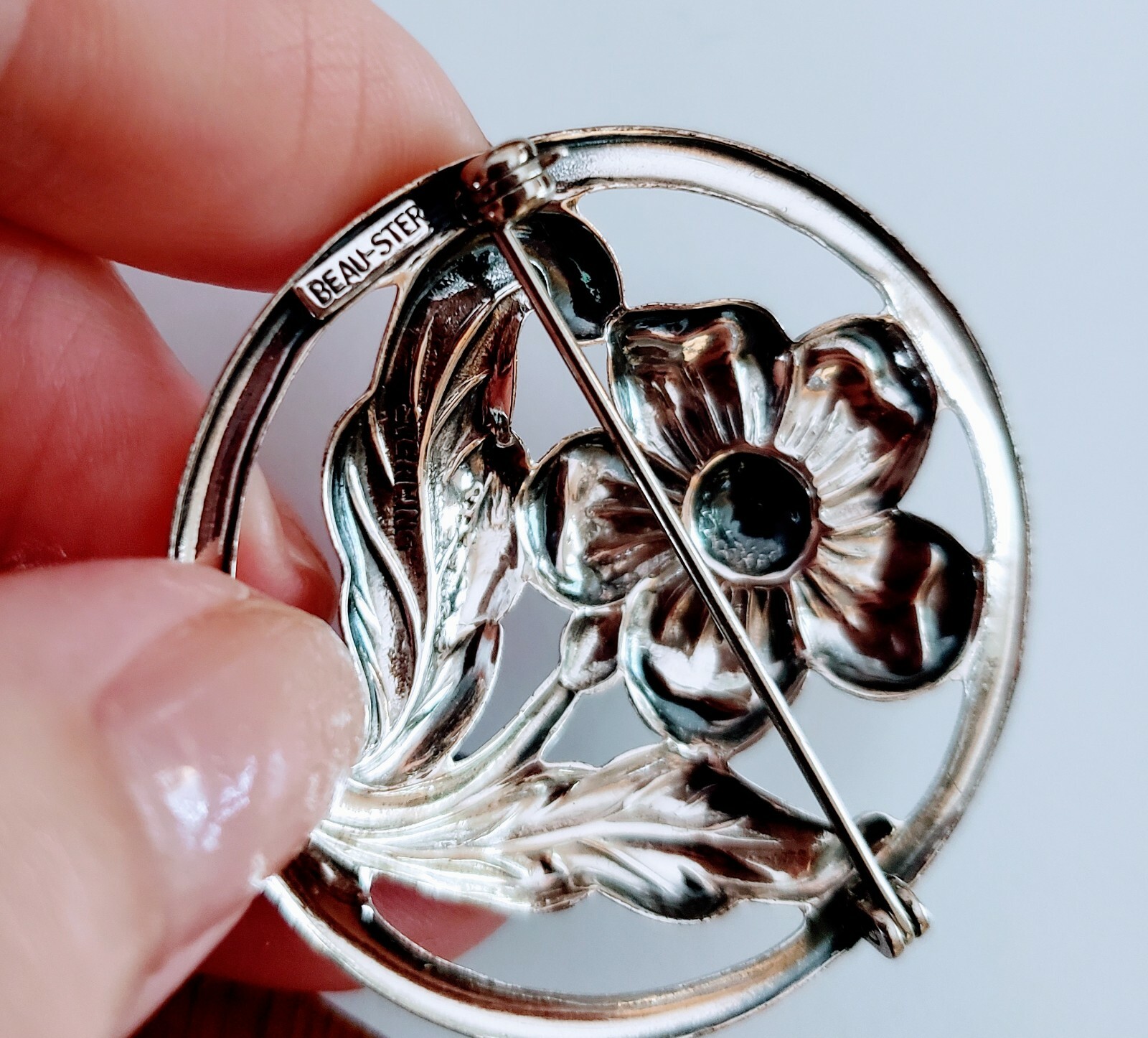 Vintage BEAU Sterling Silver Retro Flower Round Brooch Pin | eBay