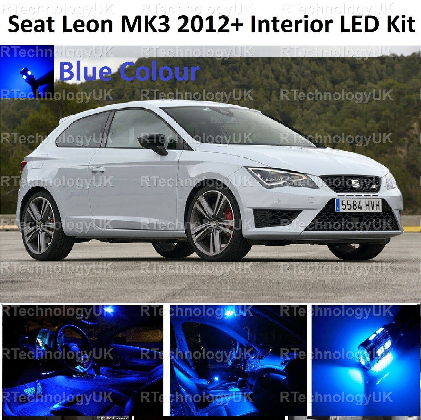 BLUE PREMIUM for SEAT LEON 5F MK3 2012-2018 INTERIOR LED XENON LIGHT ...