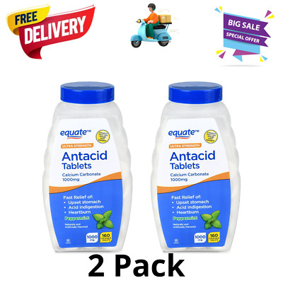 2 Pack Equate Ultra Strength Antacid Chewable Peppermint Tablets, 1000 ...