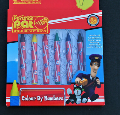 POSTMAN PAT Colour by Numbers Set - New - 8 Pictures & 6 Crayons | eBay UK