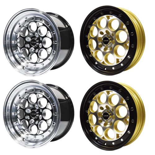 VMS Racing Polished Lip & Gold Revolver Wheels Pack 15x3.5 15x8 4X114.3 ...