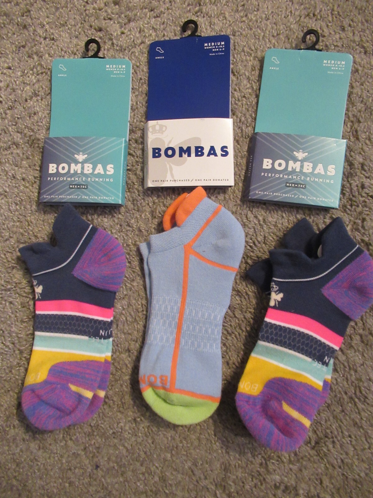 3 PAIRS Bombas Womens Hex Tec Performance Running Ankle Socks | eBay
