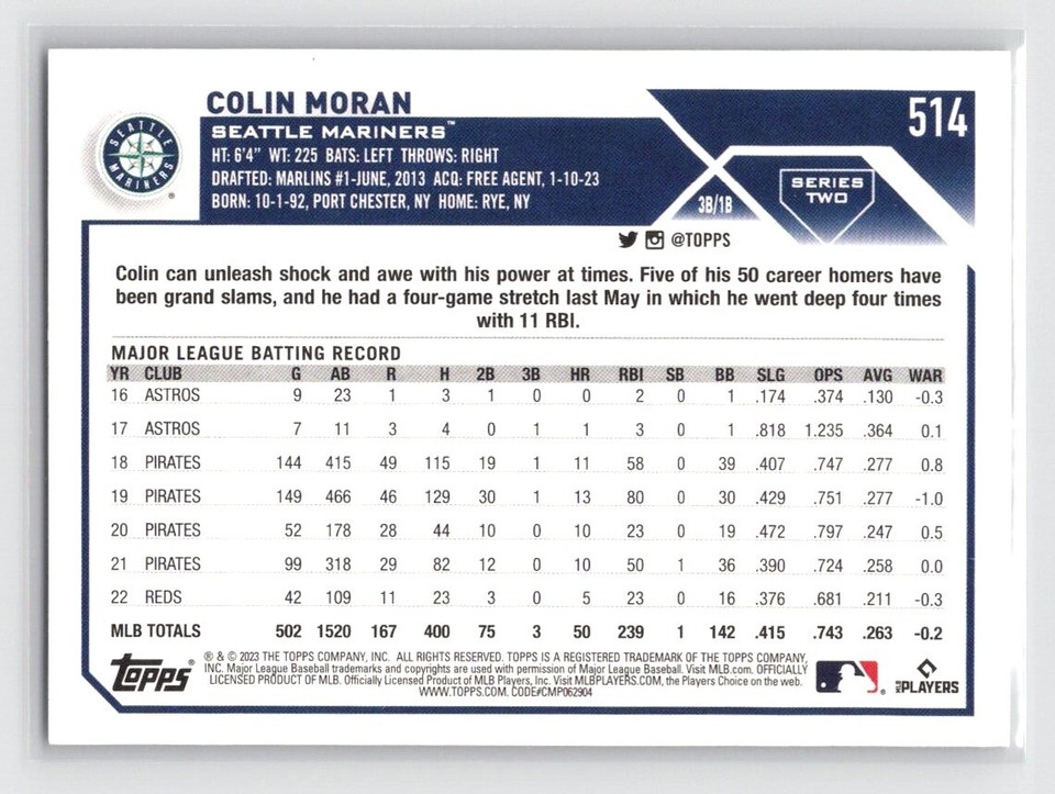 Colin Moran 2023 Topps Series 2 Baseball #514 Seattle Mariners | eBay