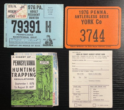 Bicentennial 1976 PA Adult Resident Hunting License, Rule Book, & York ...