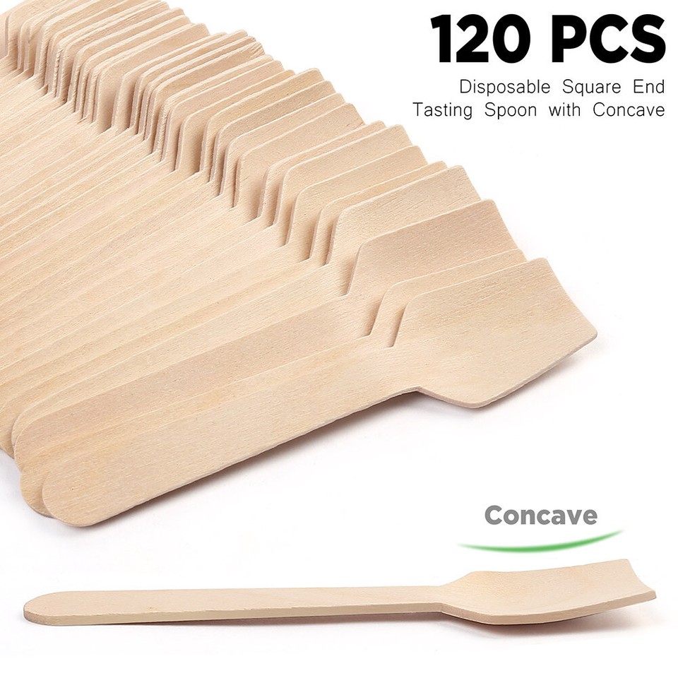 Disposable Wooden Spoons Wood Cutlery Spoon Tasting Sampling Taster ...