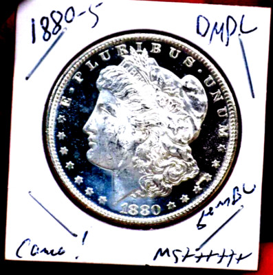 MORGAN SILVER DOLLAR 1880 S GEM BU CAMEO DMPL GLASSY MONSTER MIRROR FRM ...