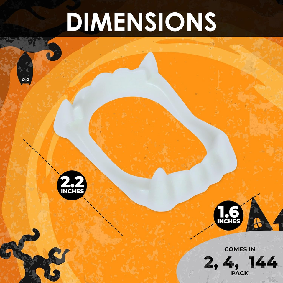 Pack of 2 Halloween Vampire Teeth Fangs, Plastic Teeth, Costume ...