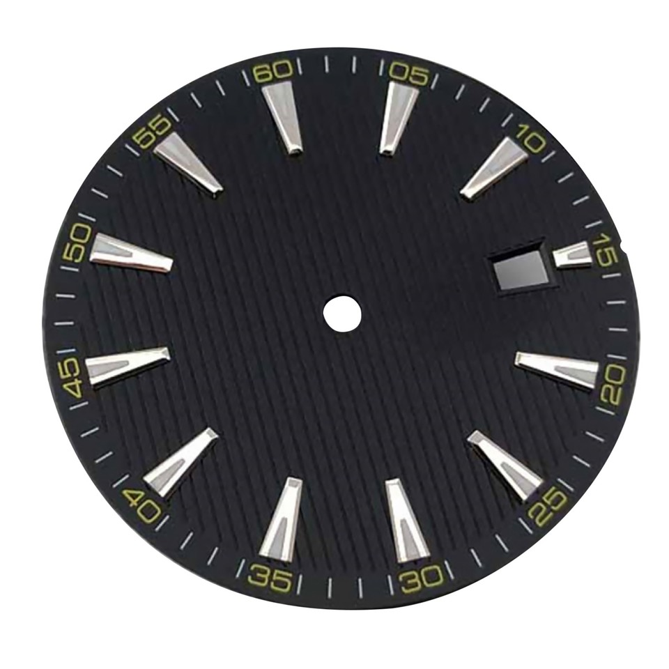 33.5mm Black+Yellow Watch Dial Face Plate Date @3 For NH35/NH35A ...
