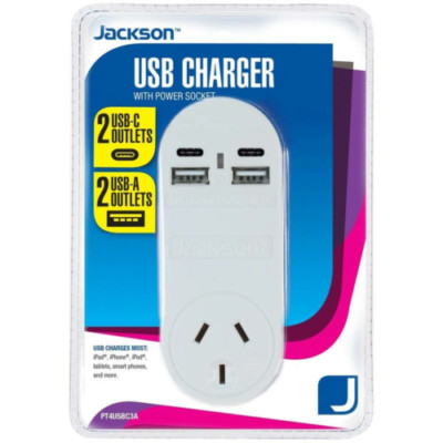 Jackson Mobile Phone Charger GPO USB & USB-C Outlets 3.4Amp Fast Charge ...