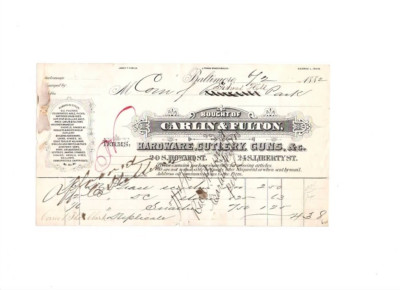 1882 BALTIMORE, MD CARLIN & FULTON HARDWARE CUTLERY GUN STORE INVOICE ...