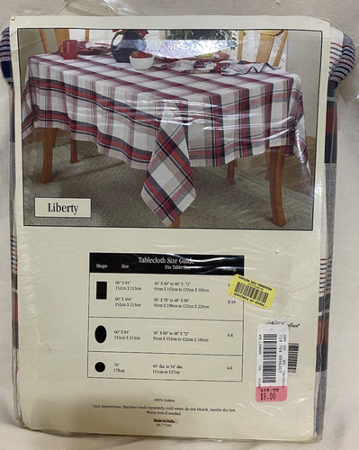 Noble Excellence Liberty Fabric Tablecloth Red White Blue Plaid 60x84 ...