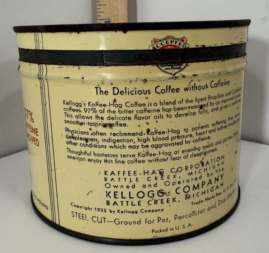 Kellogg's Kaffee Hag Coffee Tin Can Key Wind Lid Black Letters Vintage ...