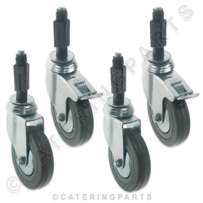 SET OF 4 x HEAVY DUTY 100mm WHEEL SWIVEL CASTOR 25mm SQUARE LEG TUBE ...