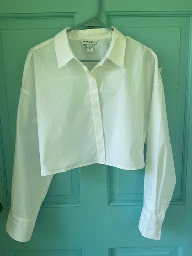 Athleta Midday Ultra Cropped Poplin Shirt White Button-Front Womans L ...