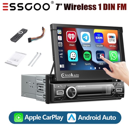 7" Flip Out Stereo Car Radio Single 1Din Touch Screen Apple CarPlay ...