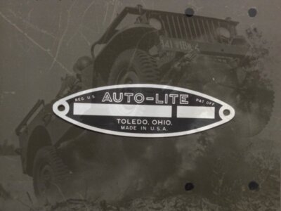 PLAQUETTE DATA PLATE ALLUMEUR AUTOLITE 12V . JEEP WILLYS US WW2 | eBay