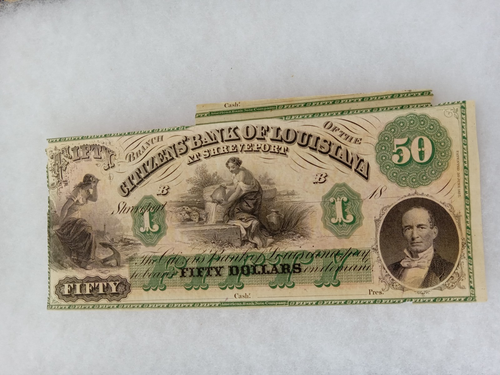 SHREVEPORT LOUISIANA FIFTY DOLLAR UNISSUED CITIZENS BANK NOTE OBSOLETE ...