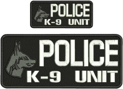 POLICE K-9 UNIT EMBROIDERY PATCH 4X10 AND 2X5 HOOK ON BACK WHITE ON ...
