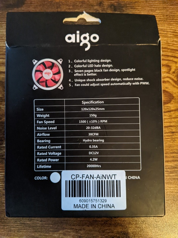 NEW Aigo LED RING FAN 120mm 1500RPM PC Building Gaming Rig Lighting ...