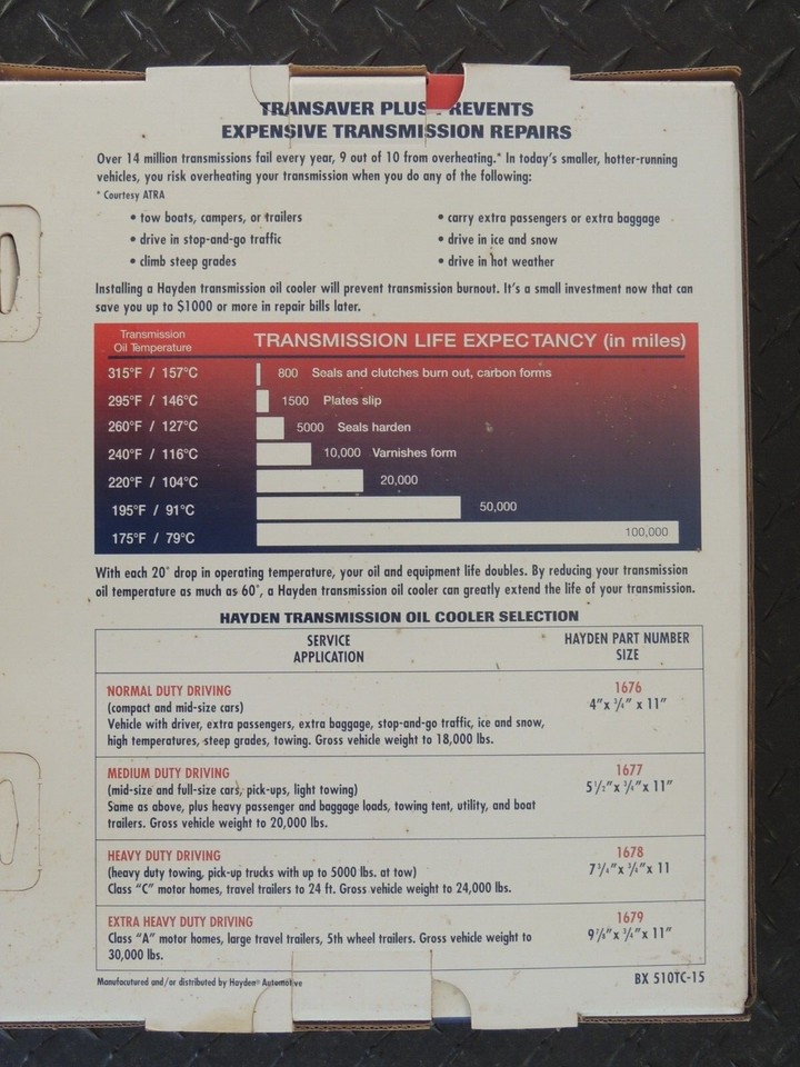 Hayden Transaver Plus Transmission Cooler Extra Heavy Duty Driving (OC ...