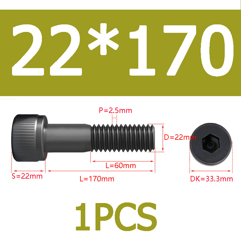 M22*80-200 Black Cap Screw Hexagon Bolt High Strength 12.9 Steel | eBay