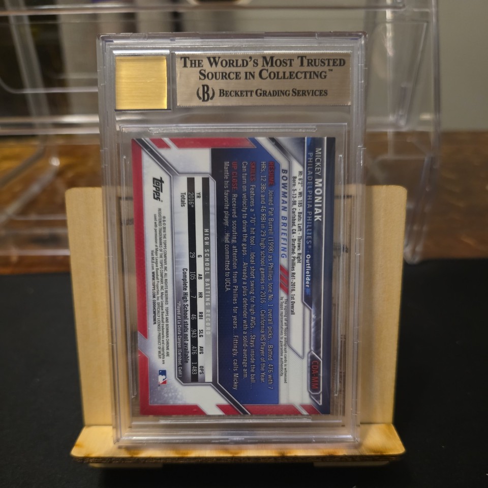 2016 Topps Mickey Moniak Bowman Chrome 1st Auto BGS 9.5 Angels ...