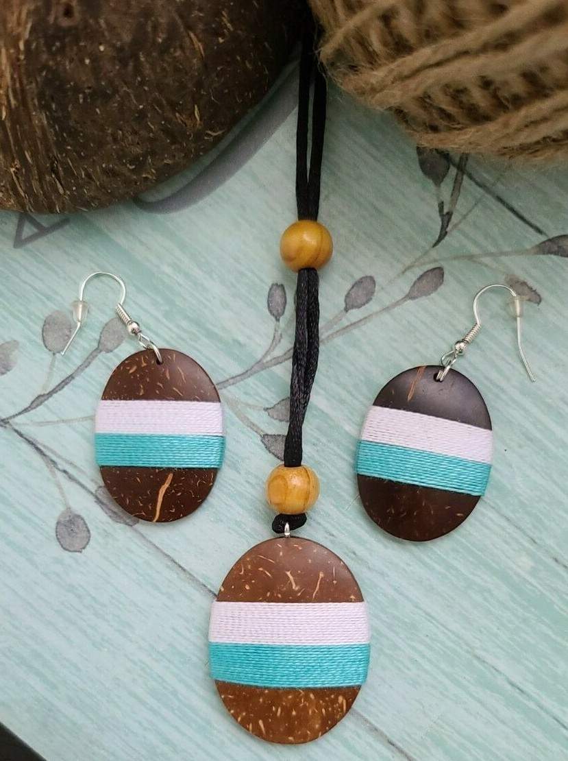 Eco Friendly Coconut Shell Earring & Neckless, Ovel Shape Pendent Women ...