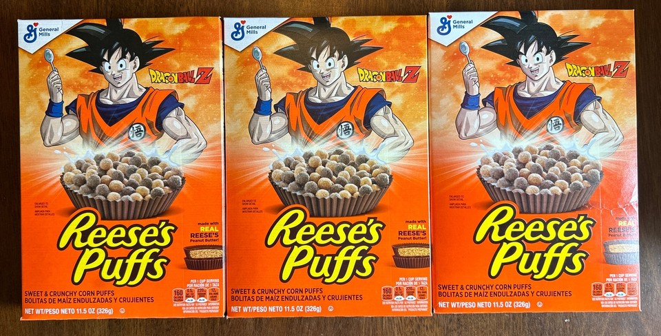 Reese’s Puffs Dragonball Z 3 Box 11.5Oz Lot Goku Trunks Vegeta Cereal ...