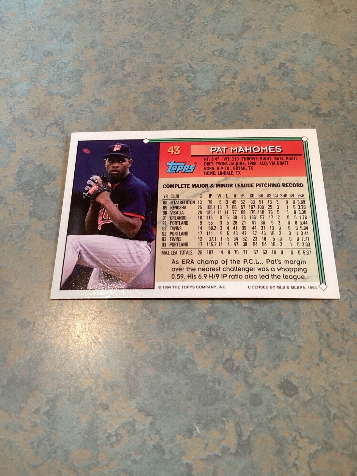 1994 Topps Minnesota Twins Baseball Card #43 Pat Mahomes | eBay Australia