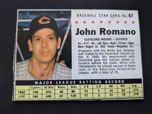 1961 Post Cereal Baseball Card # 67 John Romano - Cleveland Indians (GD) | eBay