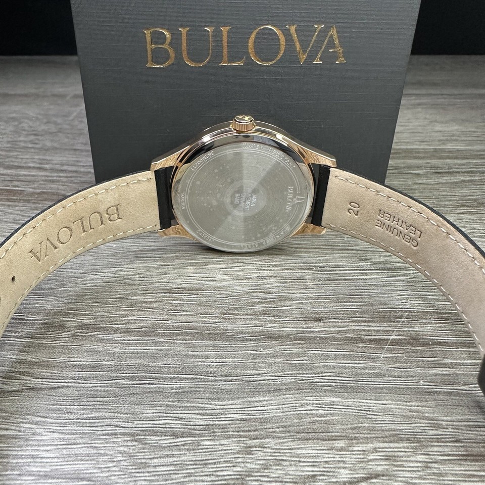 NEW Bulova Classic Rose Gold Black Date Dial Leather Men's Watch 42mm ...