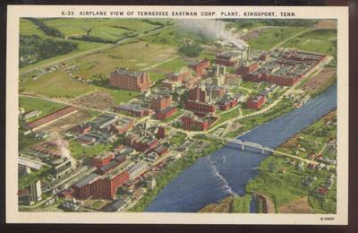 1940s POSTCARD KINGSPORT TN EASTMAN CORPORATION FACTORY PLANT BIRDS EYE ...