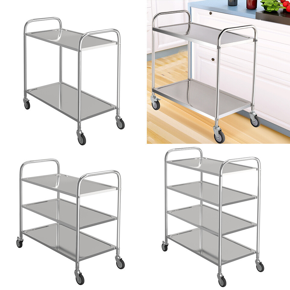 2-4 Tier Catering Stainless Steel Kitchen Trolley Food Rack Storage ...