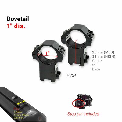 1" DOVETAIL 3/8 Scope Rings 9.5mm 11mm 13mm MEDIUM or HIGH PROFILE (2 ...