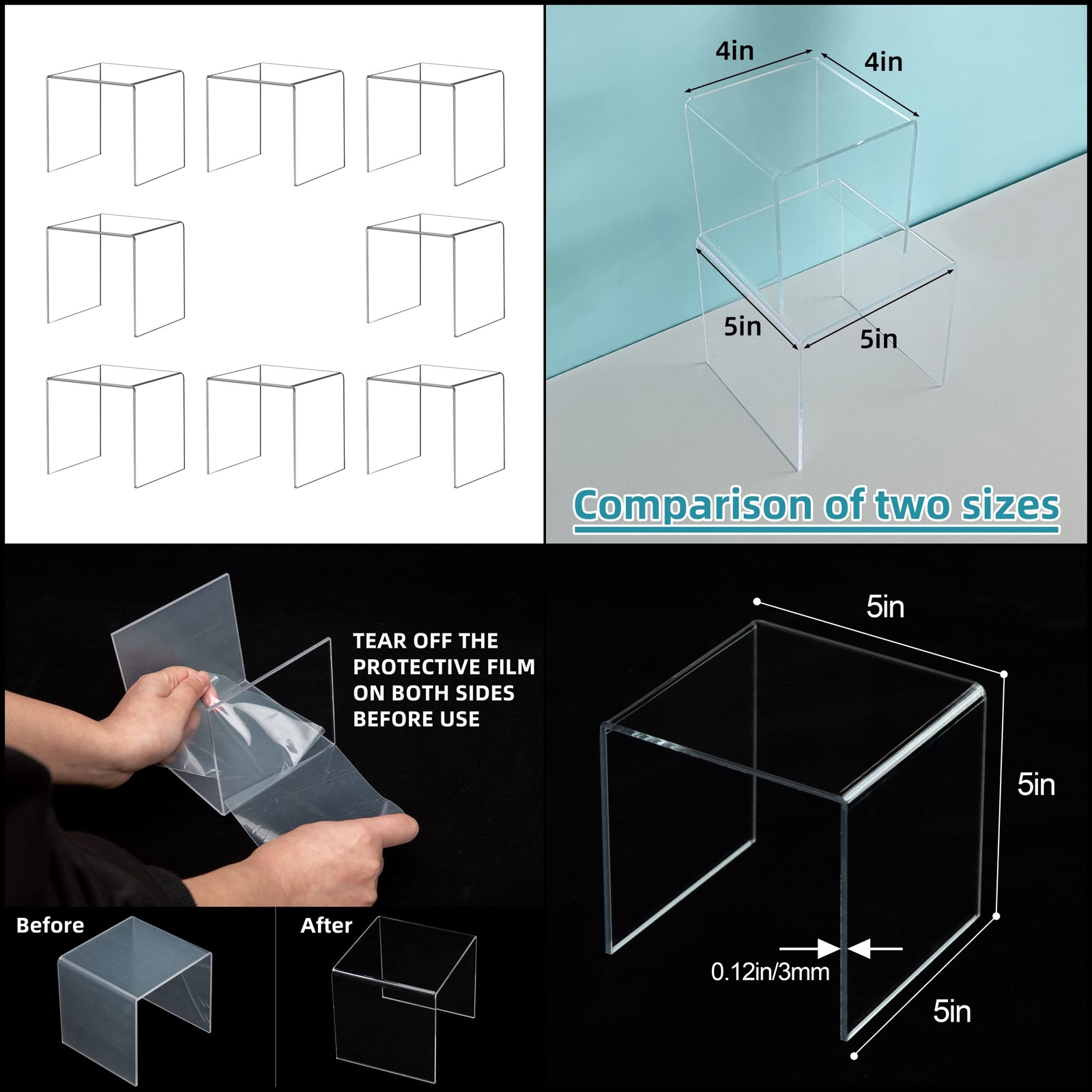 8 Pack display acrylic square clear stand riser (5X5X5 INCH) | eBay